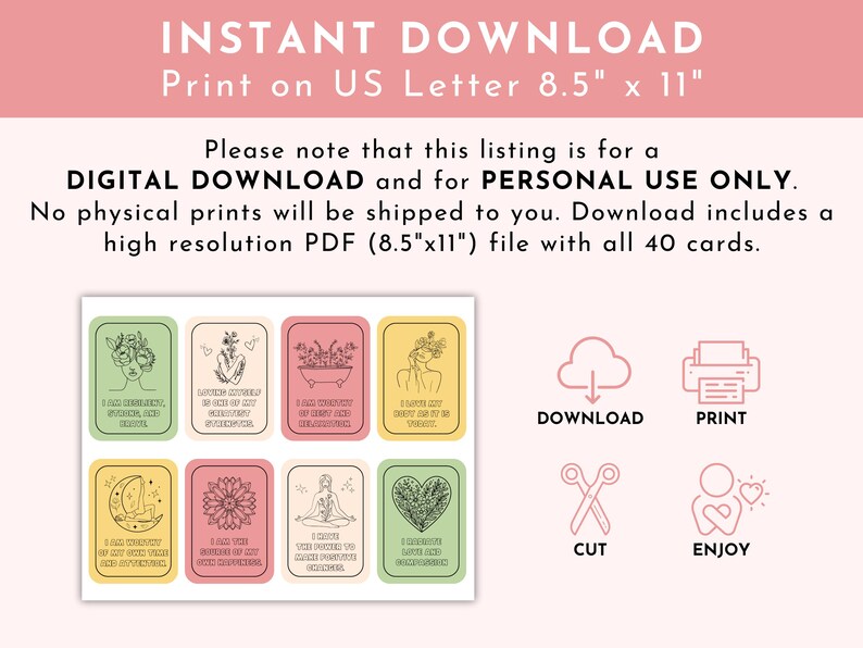 40 Positive Affirmations Cards, Floral Printables, Inspirational and ...