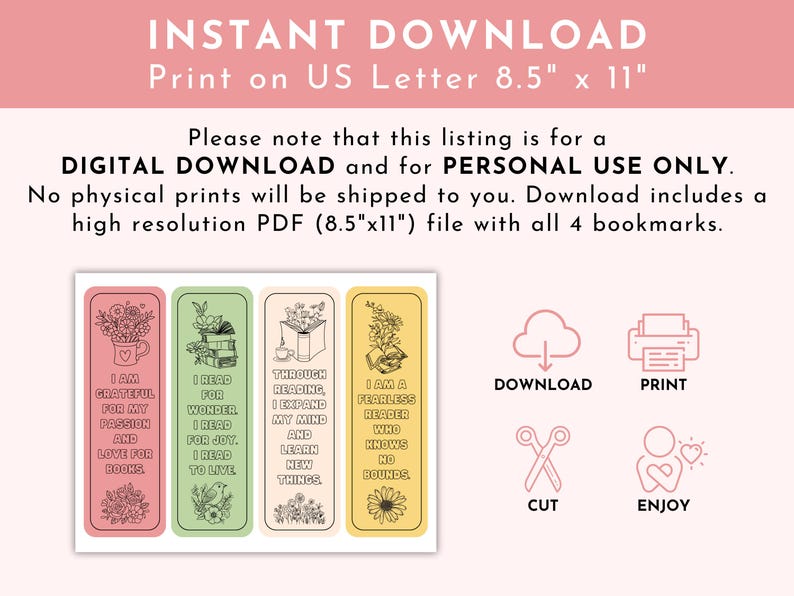 4 Reading Affirmation Bookmarks, Floral Printables, Inspirational and ...