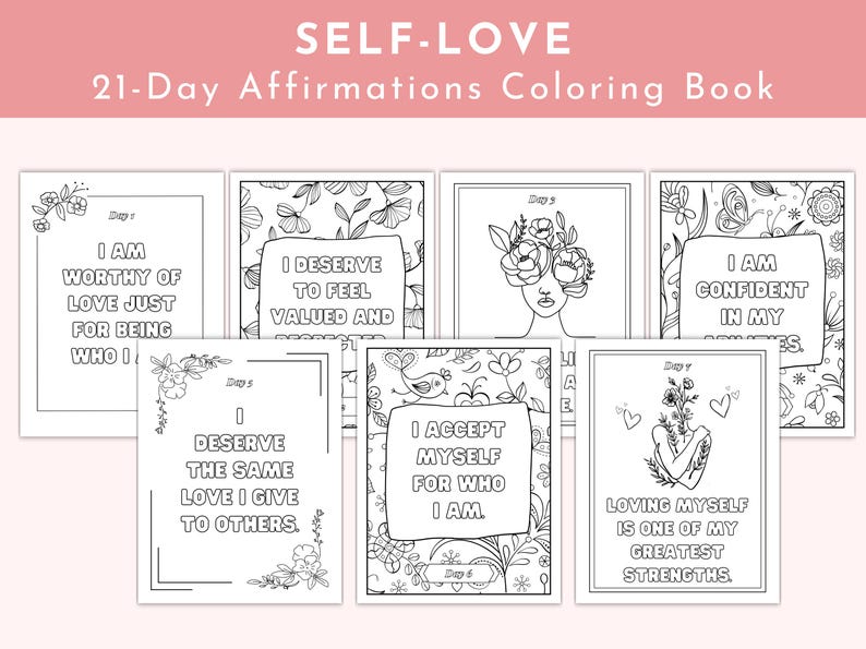 21-day Self-love Affirmations Coloring Book, Floral Printable Coloring ...