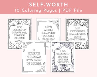 6 Self-love Affirmations Coloring Pages, Floral Printables ...