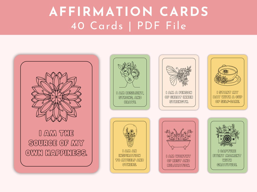 40 Positive Affirmations Cards, Floral Printables, Inspirational and ...