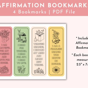 4 Reading Affirmation Bookmarks, Floral Printables, Inspirational and ...