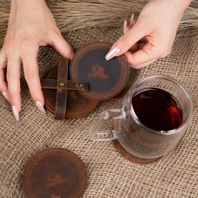 Personalized Round Leather Coasters Set, Custom Coasters, Engraved ...