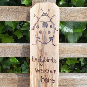 Wooden Garden Sign 'ladybirds Welcome Here' Hand Engraved on Reclaimed ...