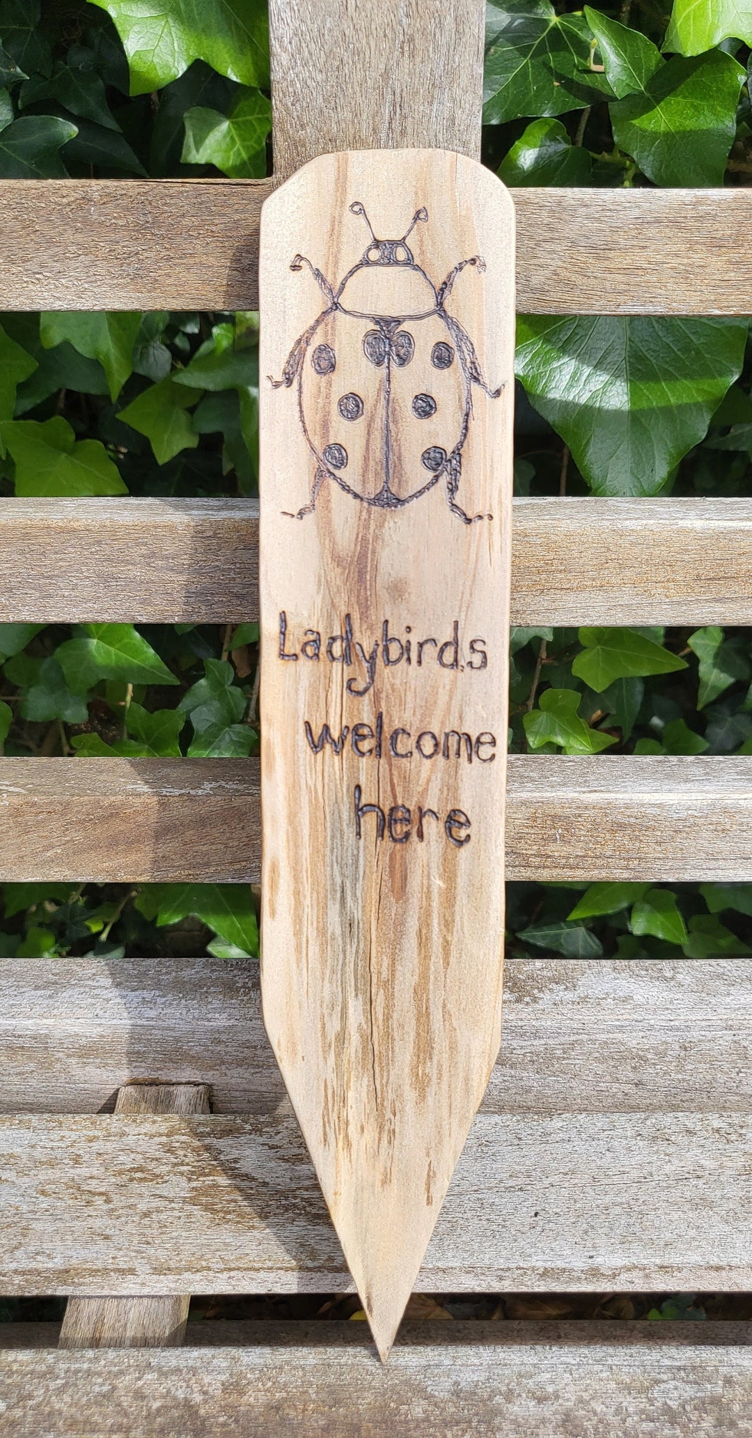 Wooden Garden Sign 'ladybirds Welcome Here' Hand Engraved on Reclaimed ...