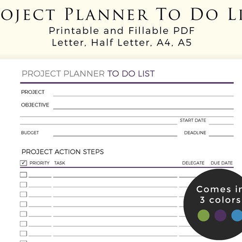 Project Planner Insert Printable Productivity Planner to Do | Etsy