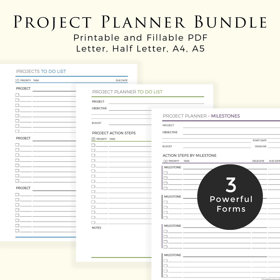 Project Planner Bundle Printable, Productivity Planner Inserts, Project ...