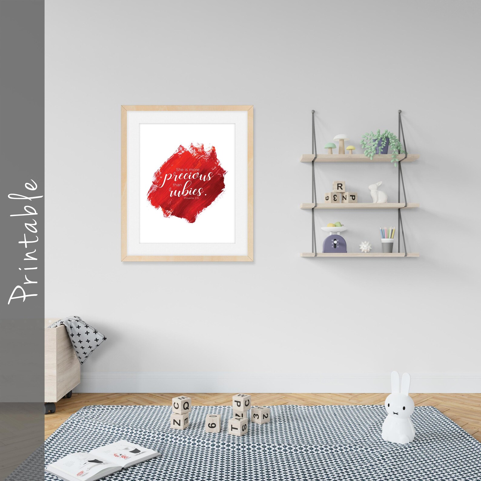 She is More Precious Than Rubies Bible Verse Art Printable - Etsy