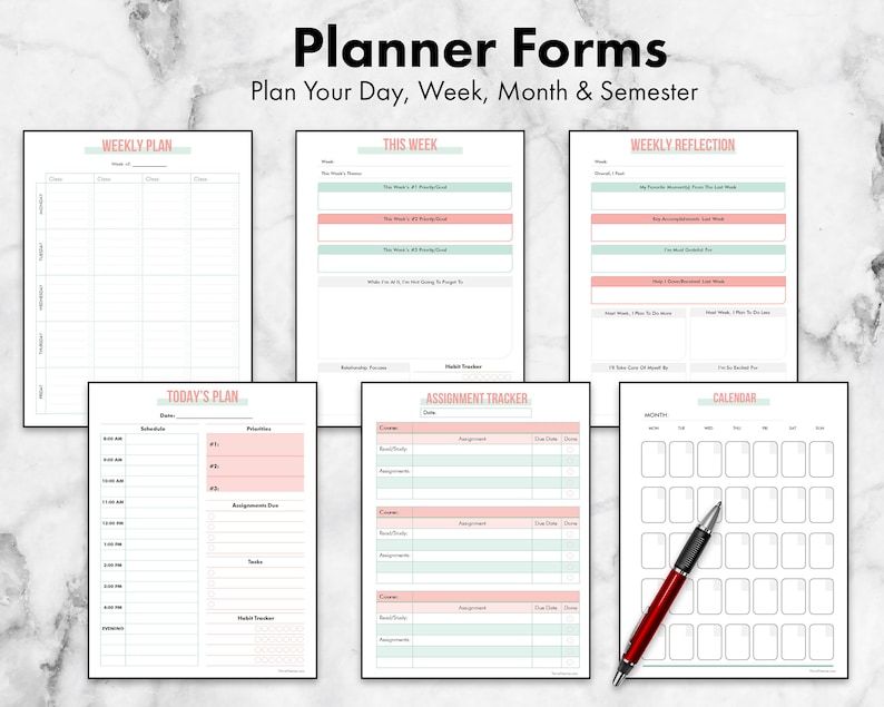 College Student Planner Printable Undated University Academic | Etsy