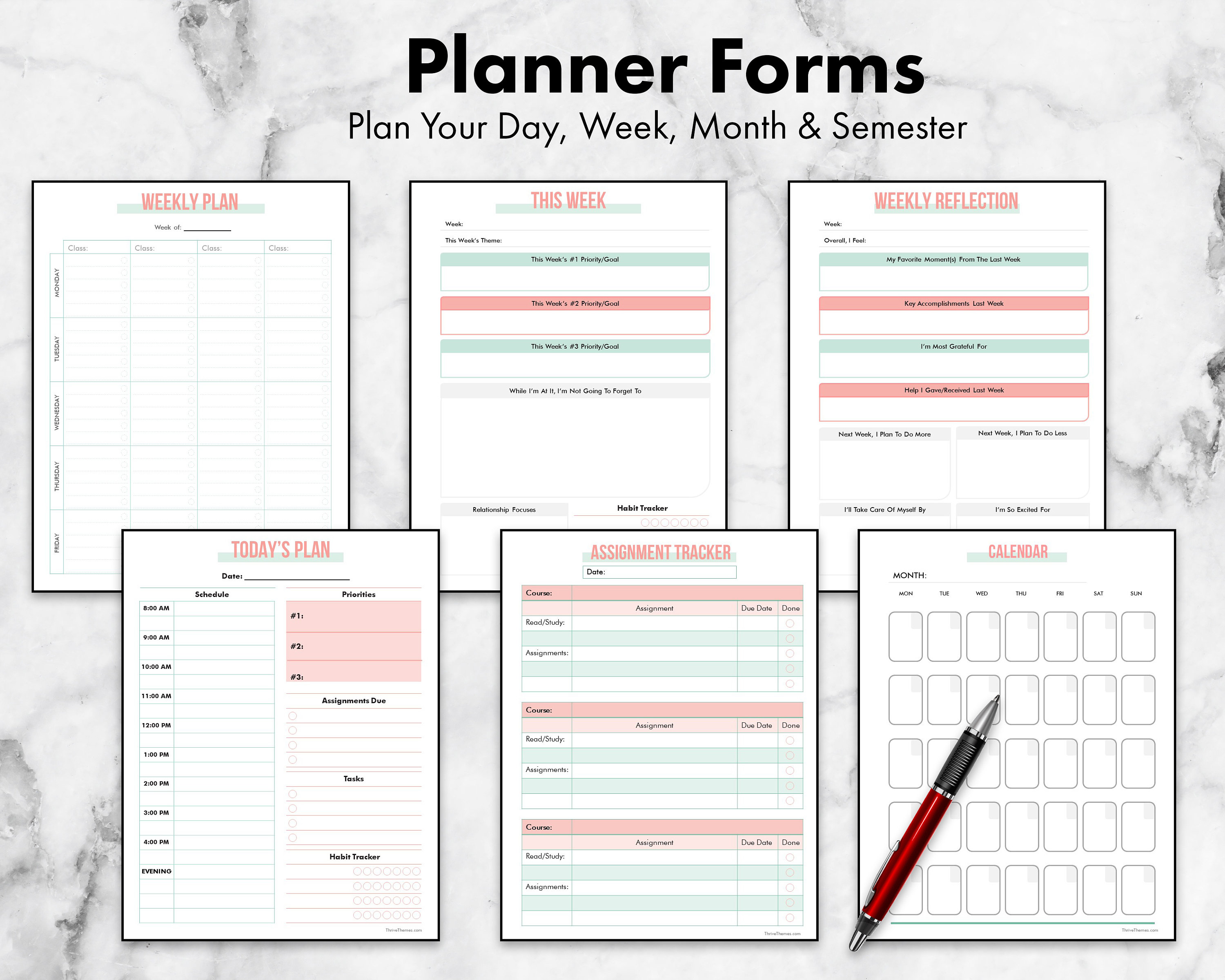 College Student Planner Printable Undated University Academic School ...
