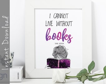 I Cannot Live Without Books Printable Thomas Jefferson Quote | Etsy