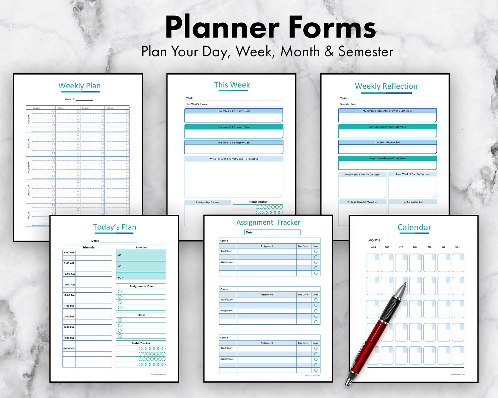College Student Planner Printable - 4 Sizes, Undated University Student ...