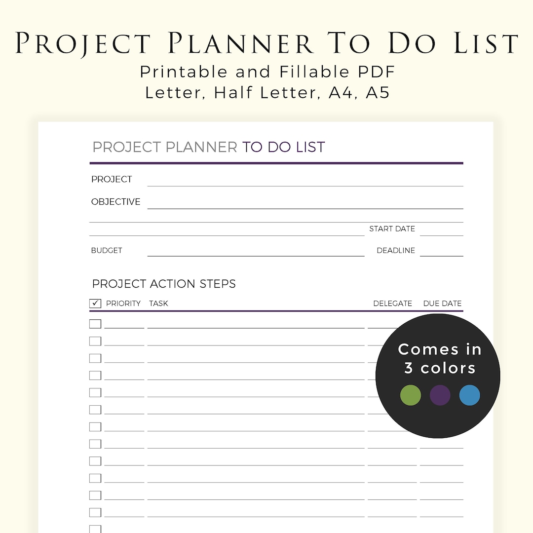 Project Planner Insert, Printable Productivity Planner to Do List ...