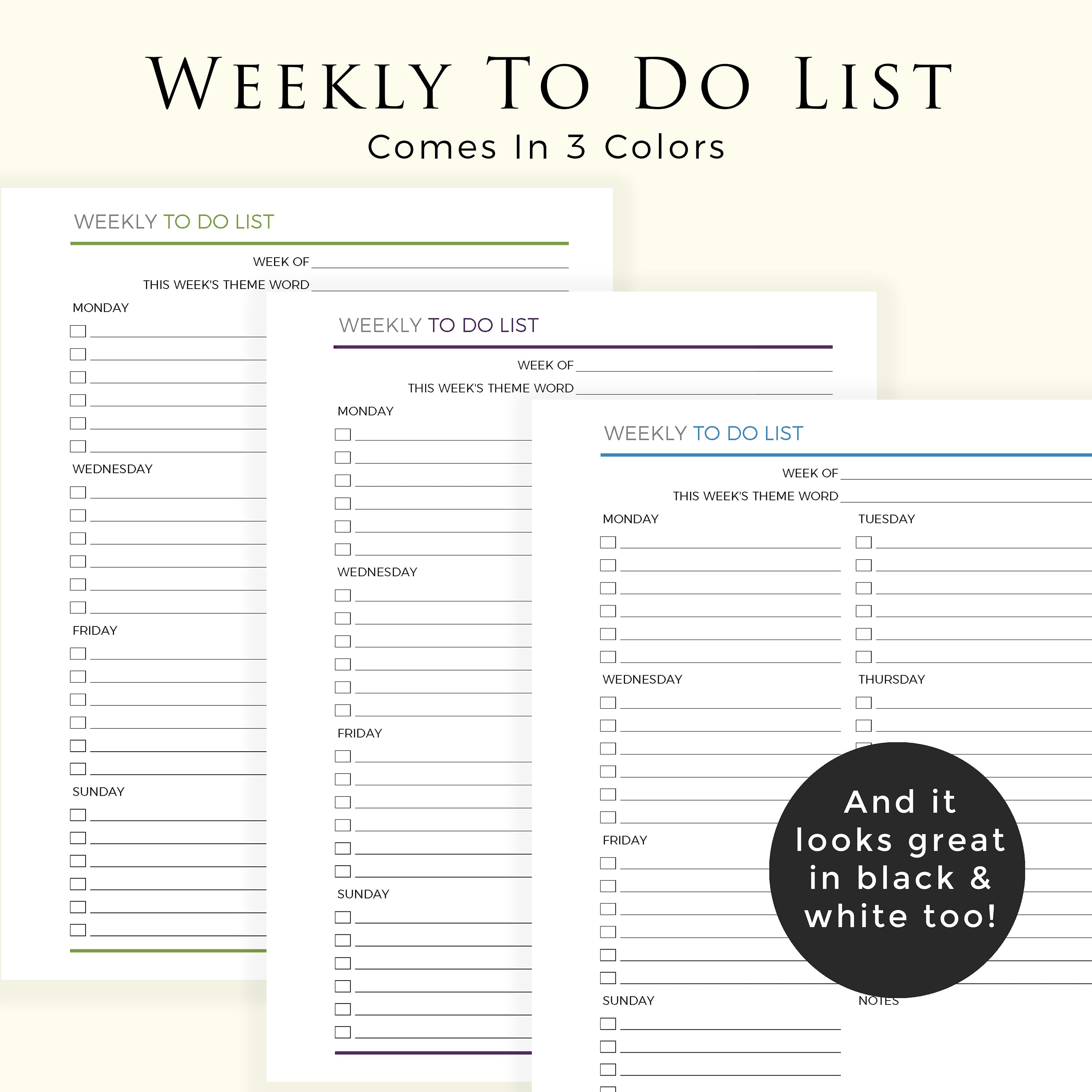 Weekly To Do List Printable Weekly Planner Inserts Undated | Etsy