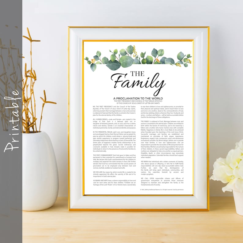 Family Proclamation, the Family, A Proclamation to the World, Printable ...
