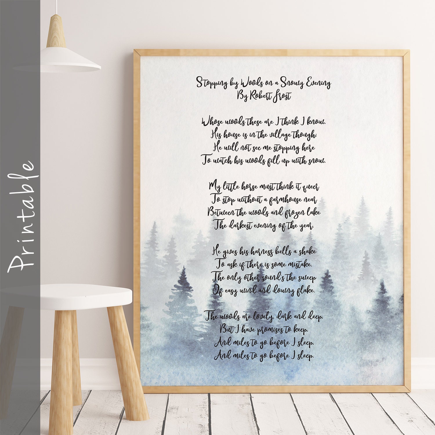 Stopping by Woods on A Snowy Evening Printable Robert Frost - Etsy