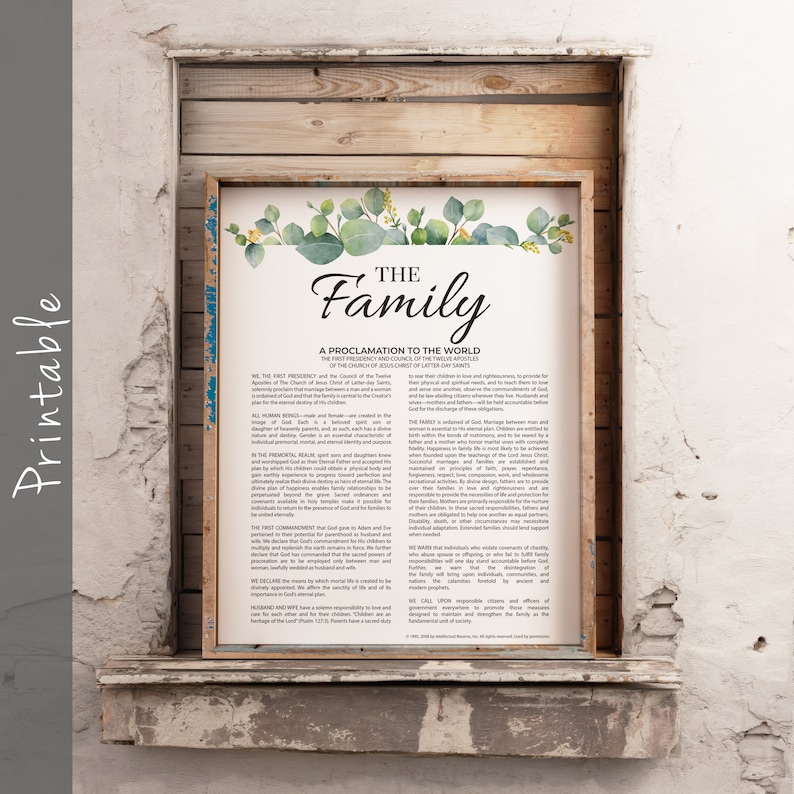 Family Proclamation, the Family, A Proclamation to the World, Printable ...