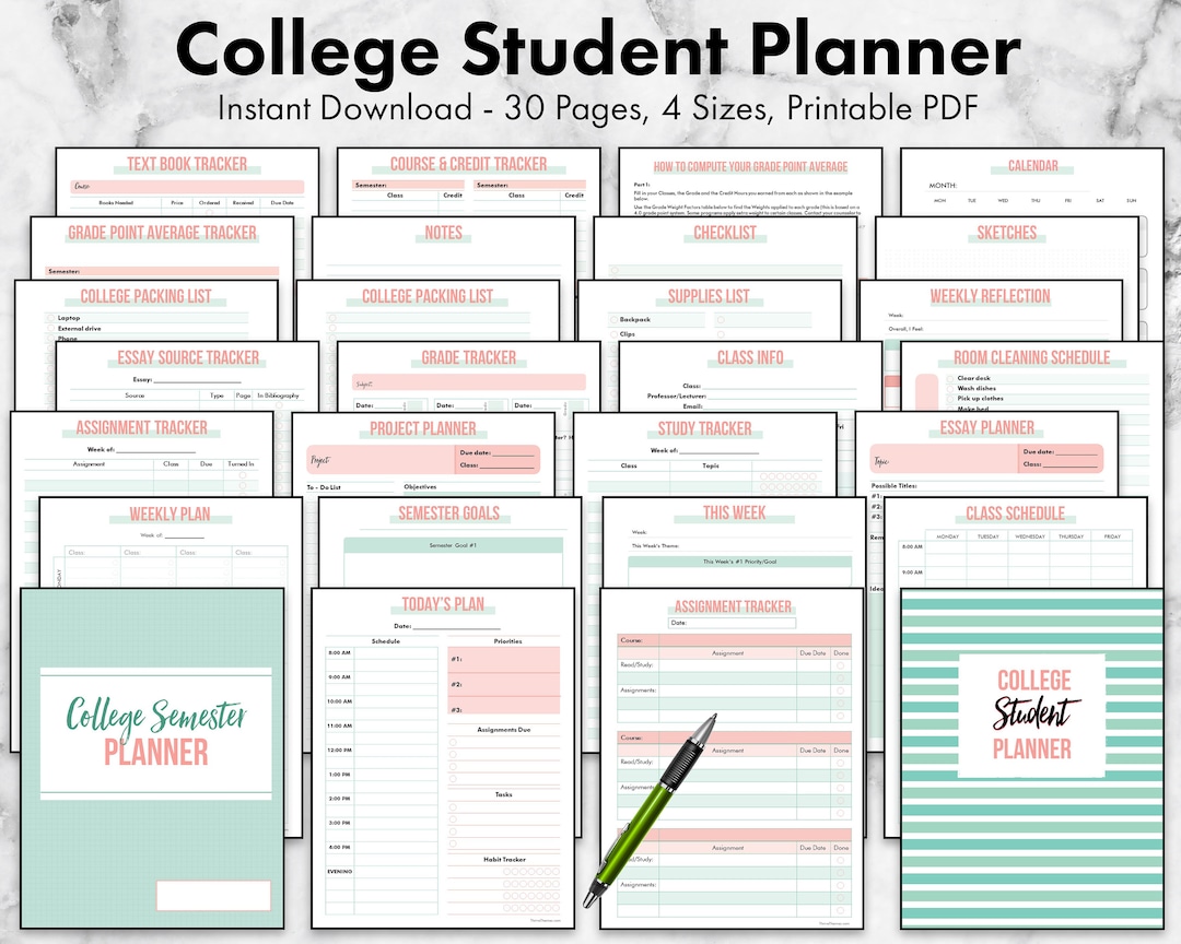 College Student Planner Printable Undated University Academic School ...