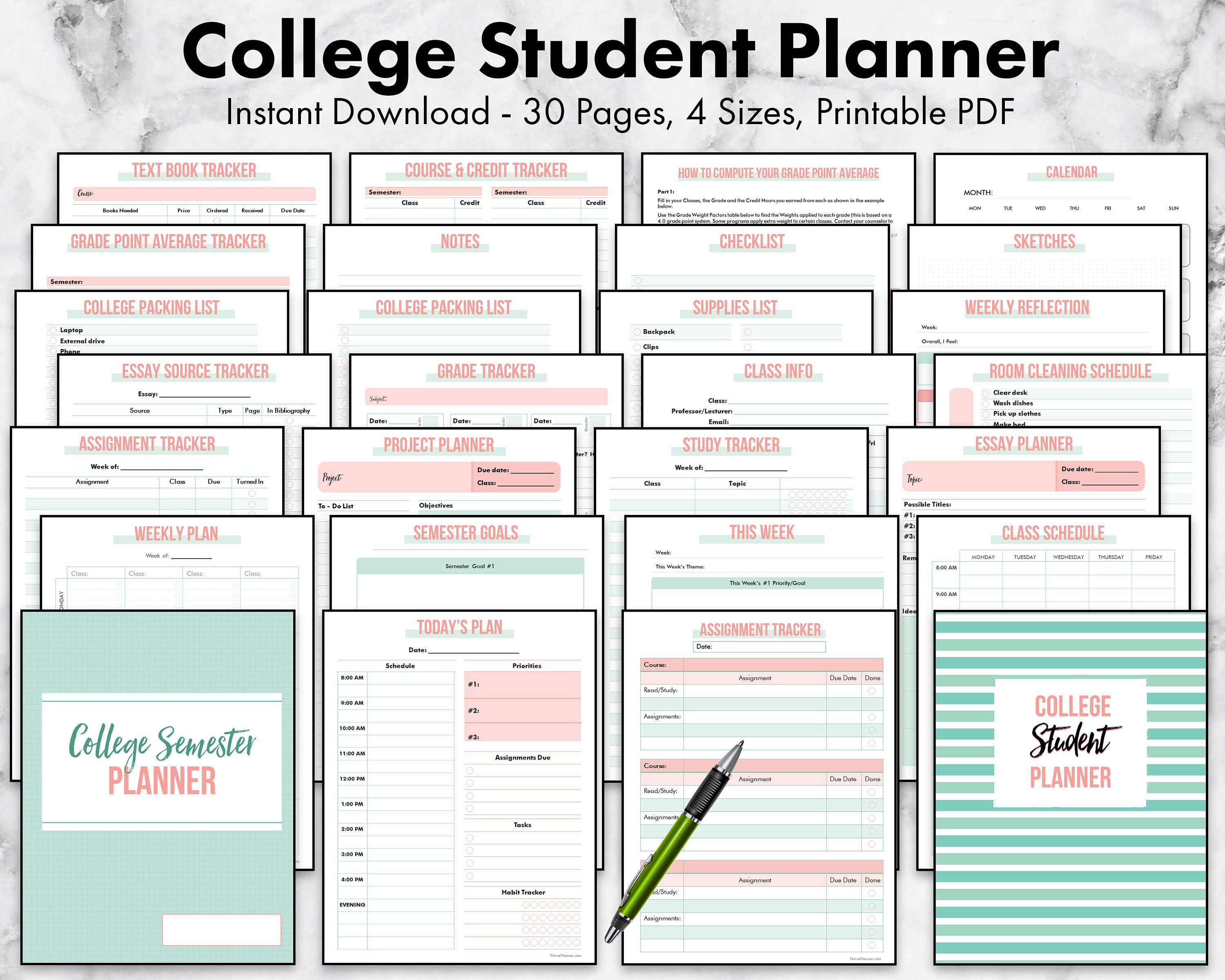 College Student Planner Printable Undated University Academic | Etsy