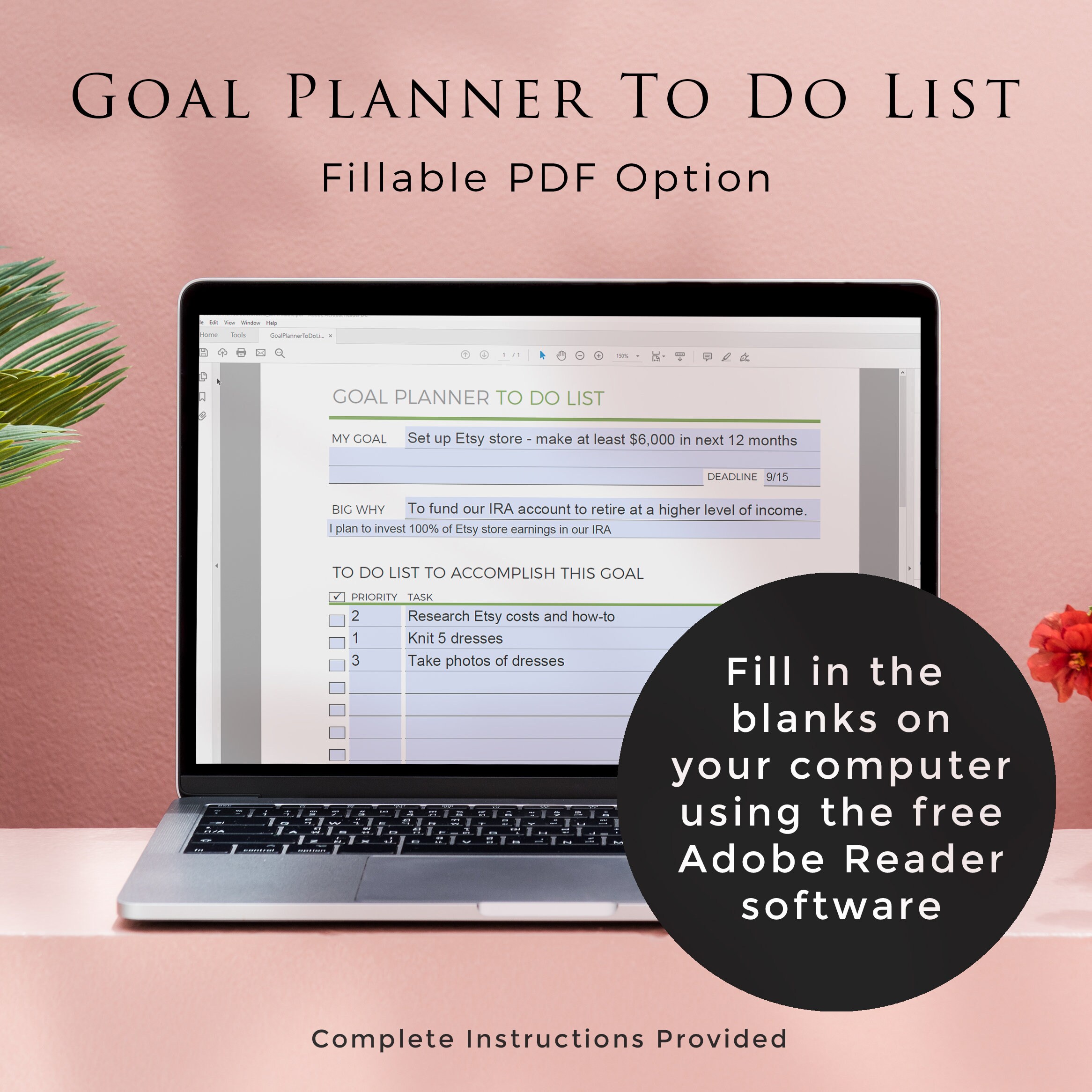 Goal Planner to Do List Printable Goal Tracker Project - Etsy