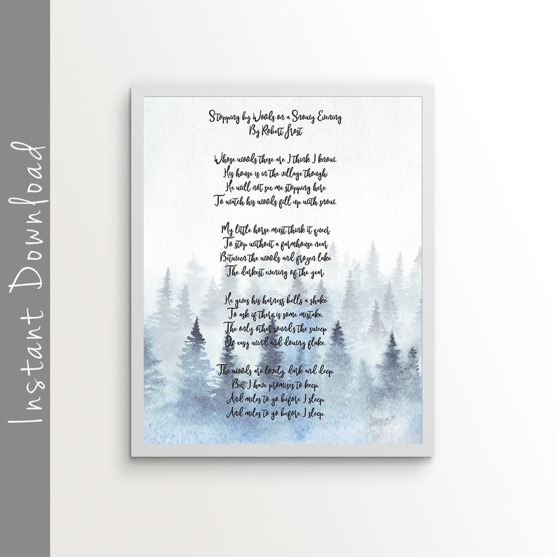 Stopping by Woods on A Snowy Evening Printable Robert Frost - Etsy