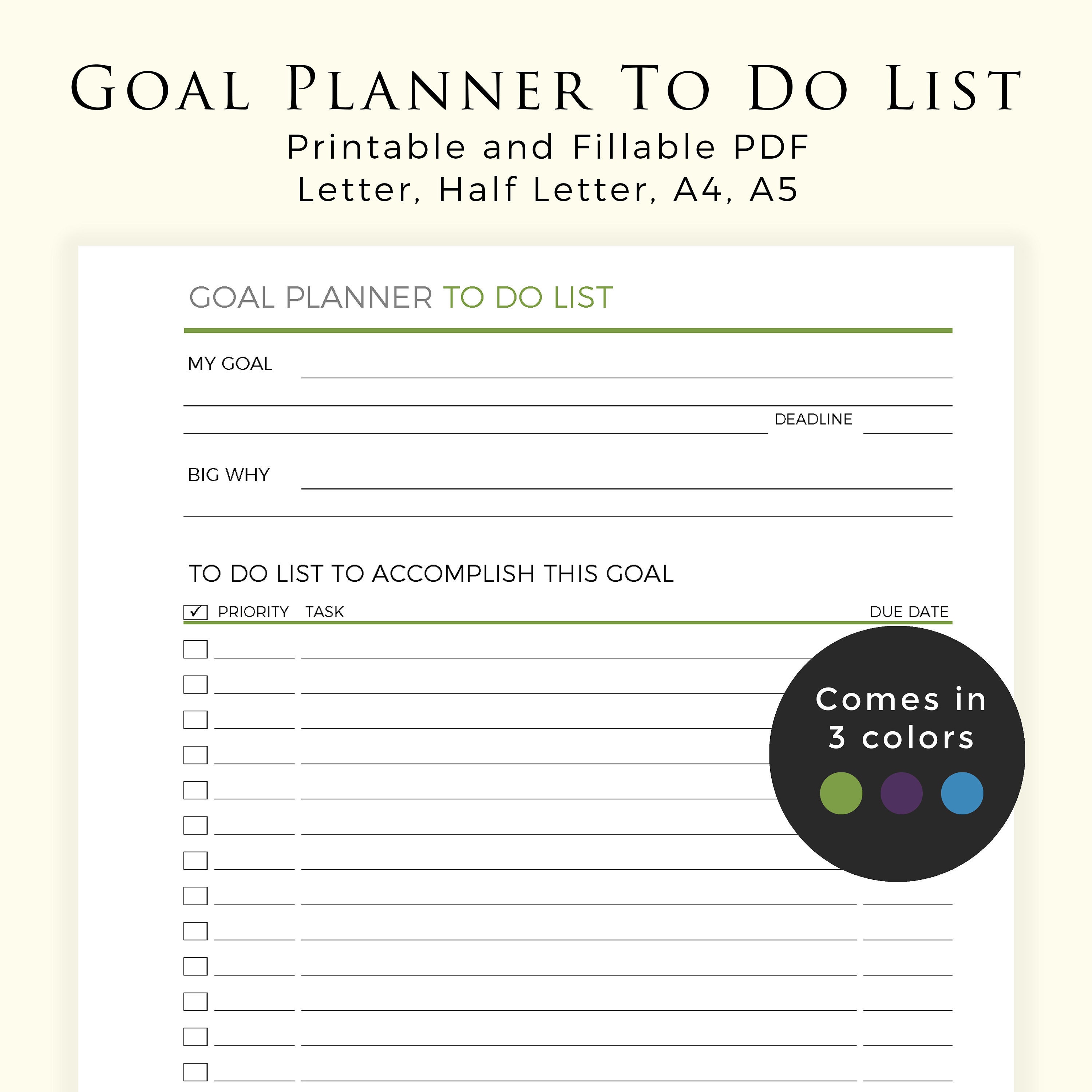 Goal Planner to Do List Printable Goal Tracker Project - Etsy