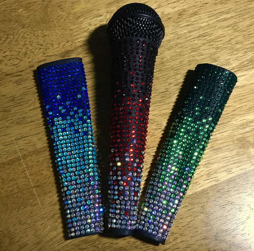 3-color Ombré Rhinestone Microphone Sleeve Cover for Corded and ...
