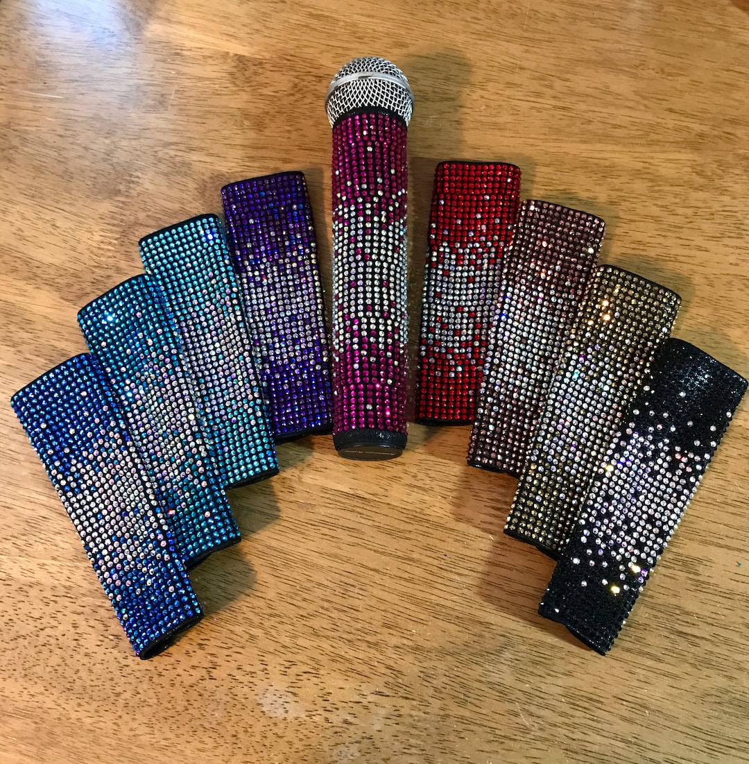 2-color Ombré Rhinestone Microphone Sleeve Cover for Corded and ...