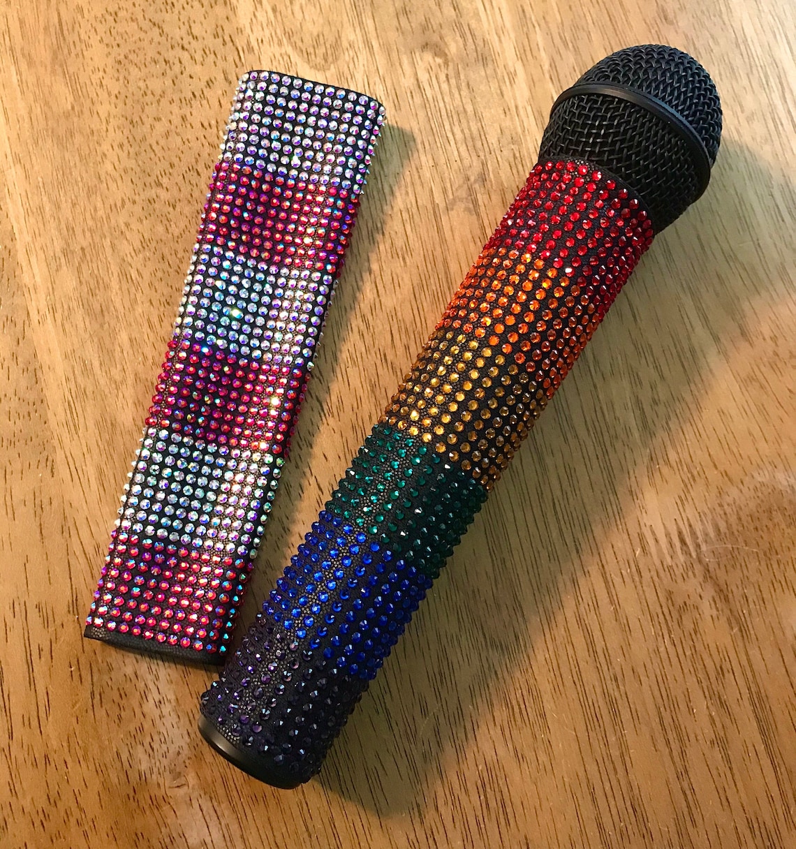 Rhinestone Striped Microphone Sleeve Cover for Wireless Mics Rainbow ...
