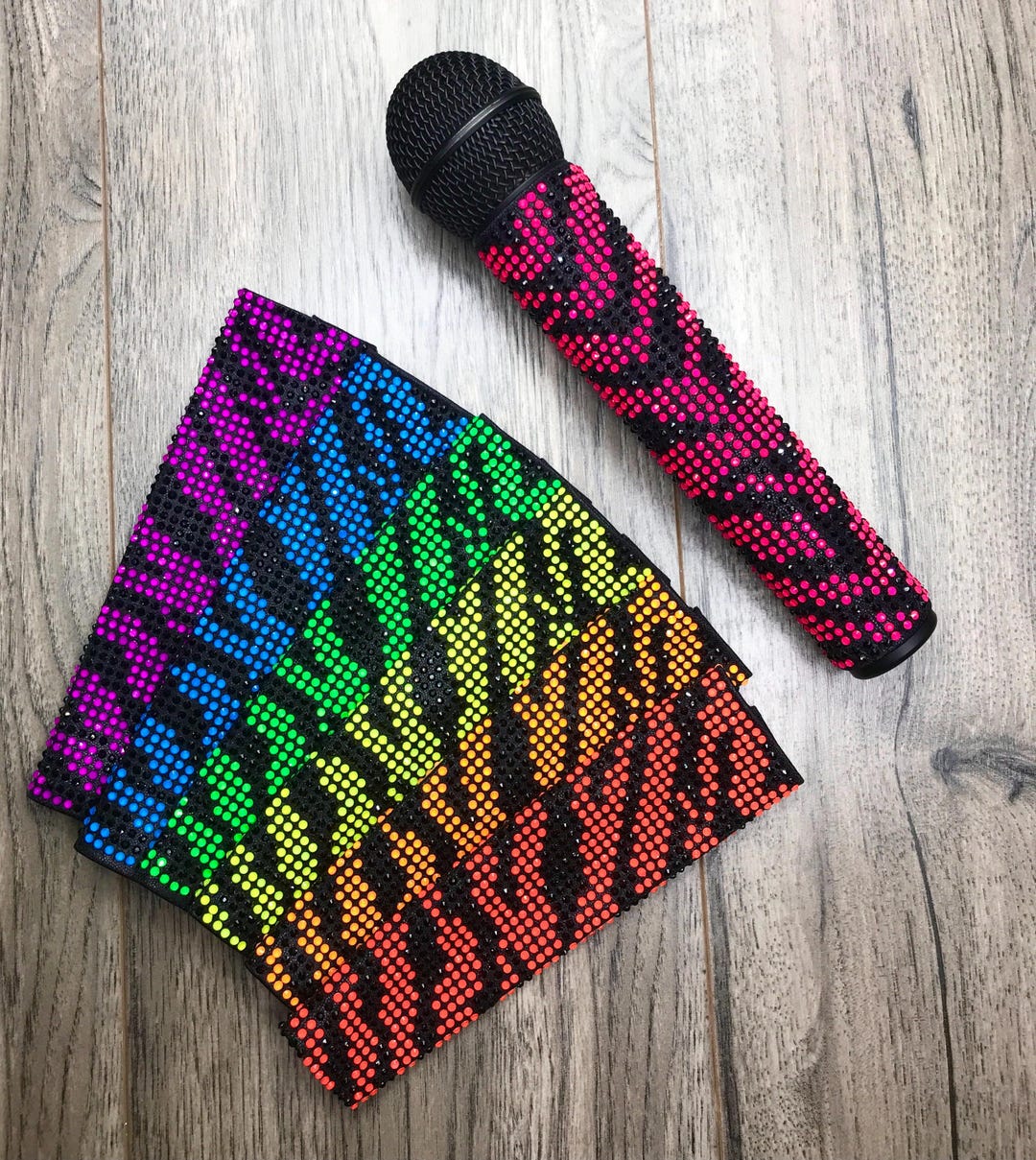 Tiger/zebra *NEON* Rhinestone Microphone Sleeve Cover for Wireless Mic ...