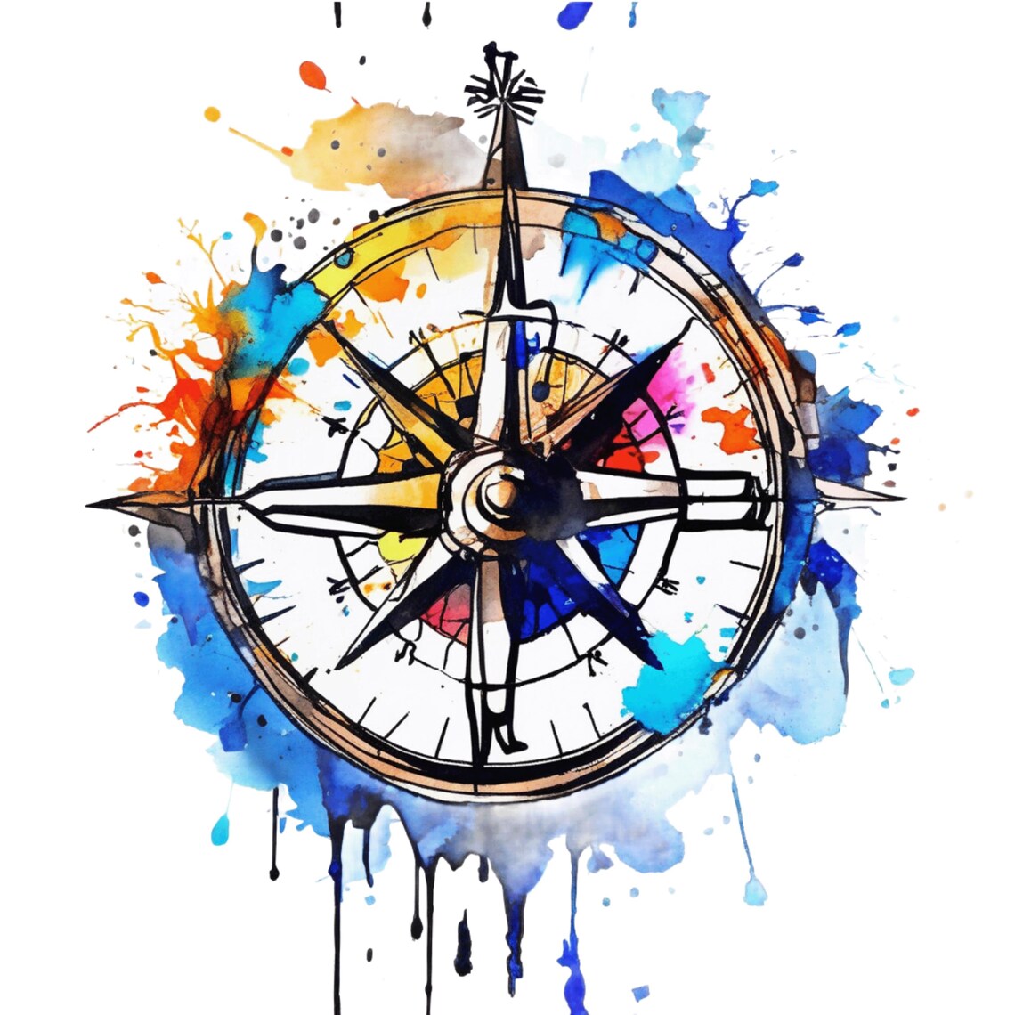 Clipart Old Compass Watercolor 6 PNG Files Digital Download, Paper ...