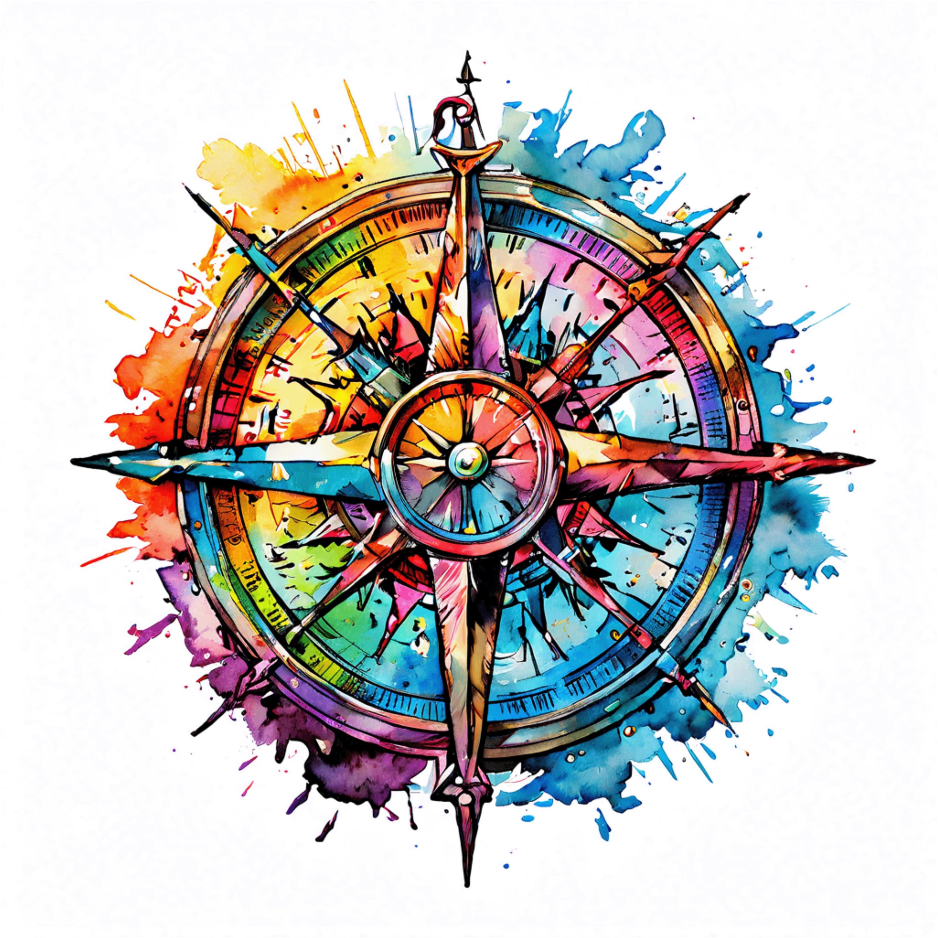 Clipart Old Compass Watercolor 6 PNG Files Digital Download, Paper ...