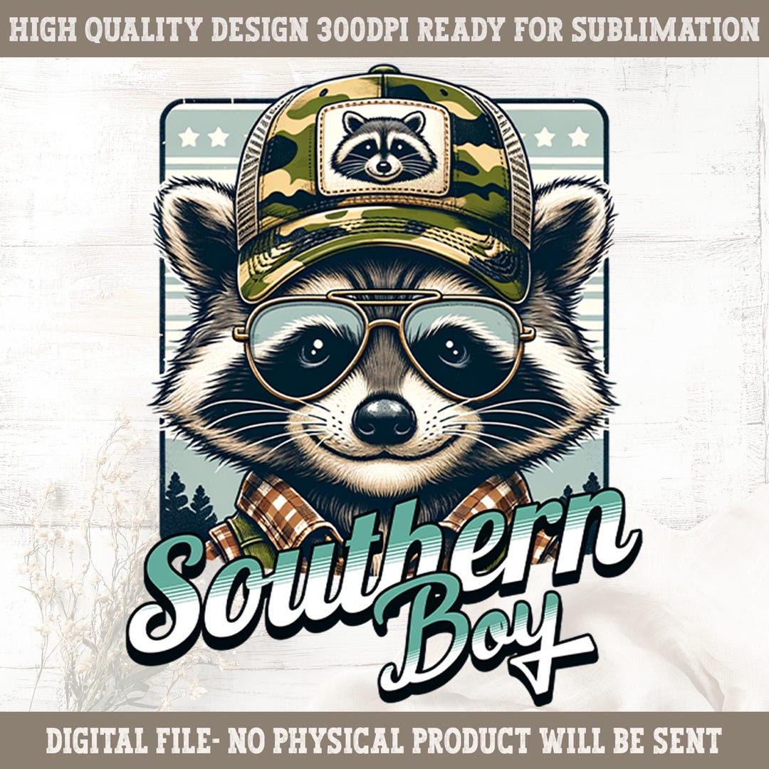 Southern Boy Raccoon Png, Sublimation Design, Southern Vibes PNG ...