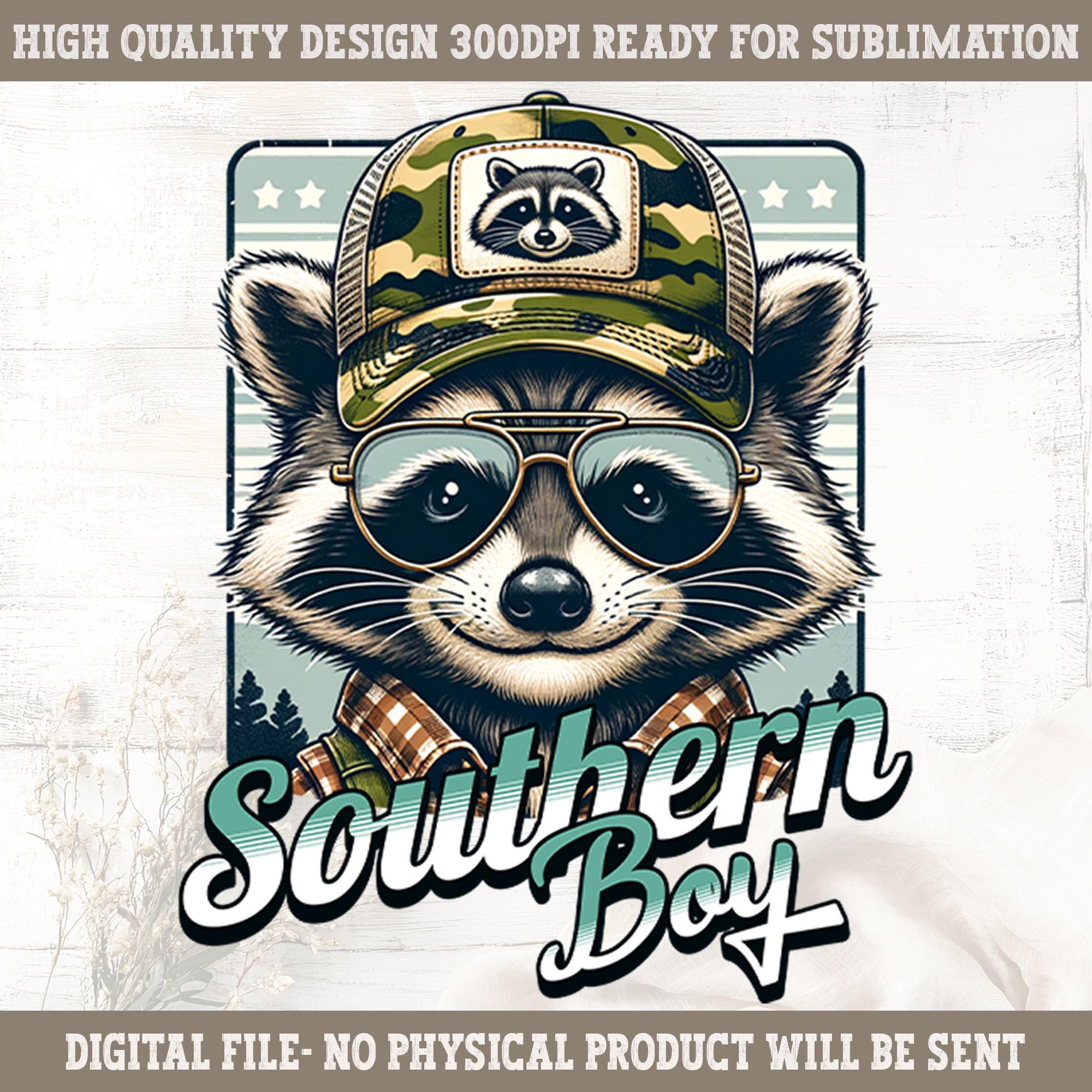 Southern Boy Raccoon Png, Sublimation Design, Southern Vibes PNG ...