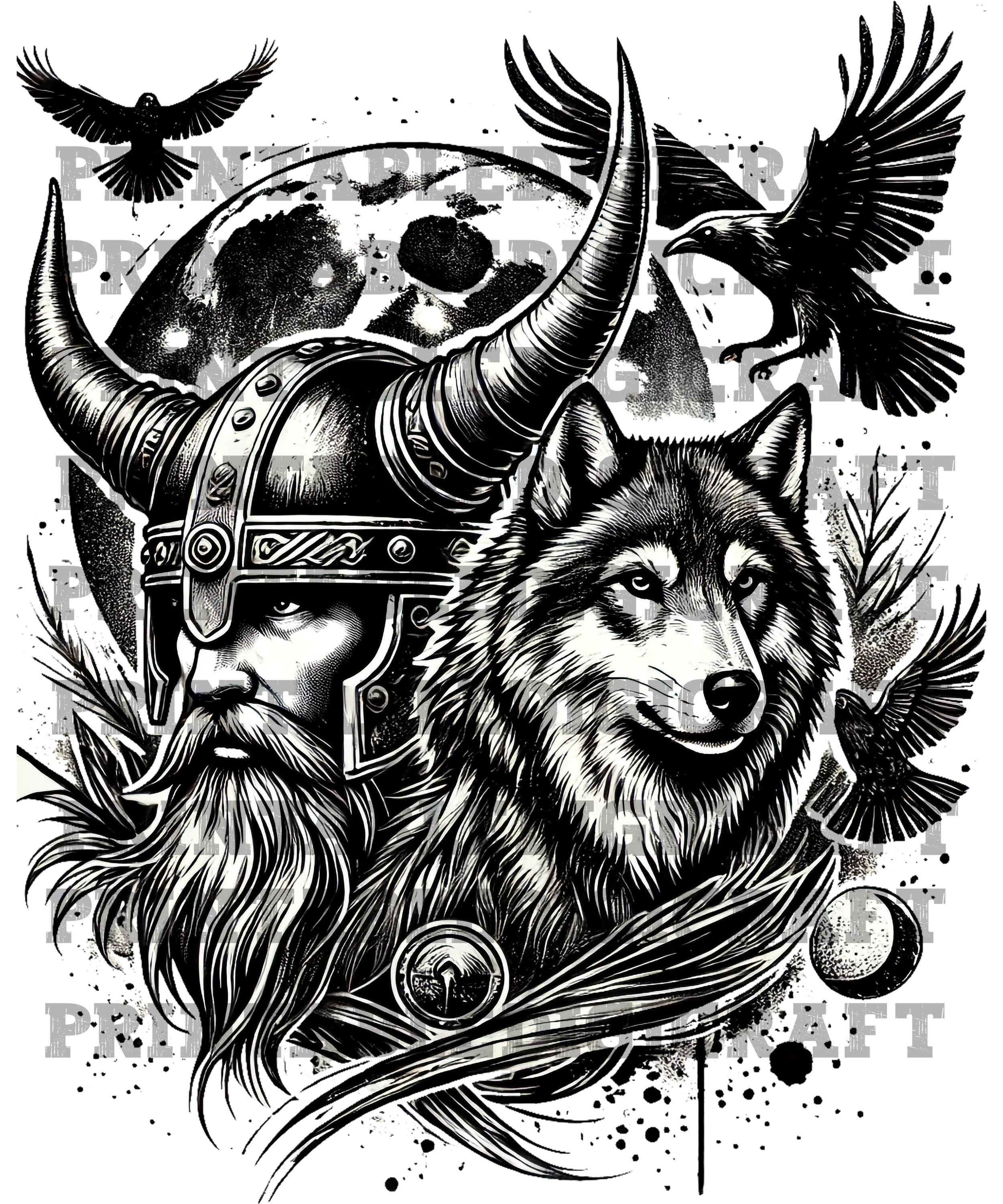 Viking Warrior Raven Wolf Design: Nordic Odin Sublimation (PNG Digital Download) - Etsy