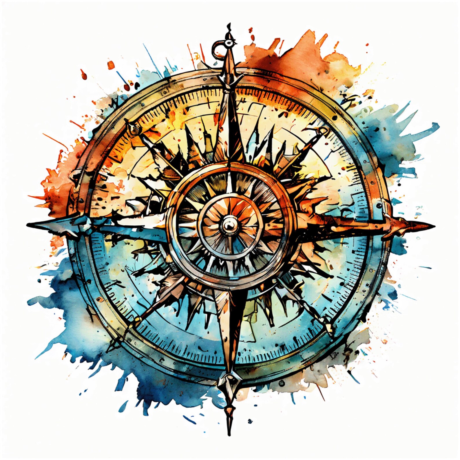 Clipart Old Compass Watercolor 6 PNG Files Digital Download, Paper ...