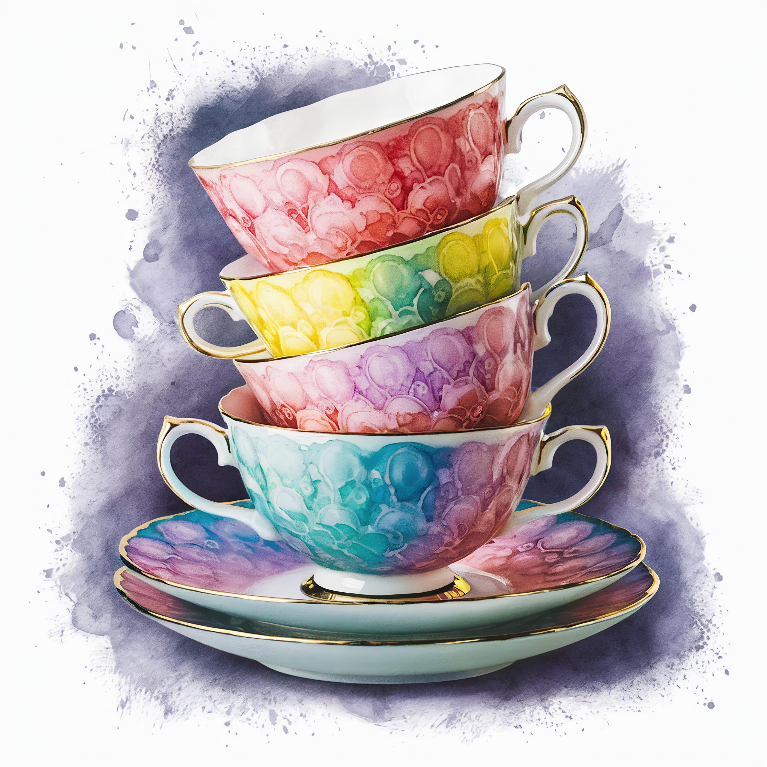 14 Watercolor Floral Tea Caps Clipart Bundle, High-quality JPG ...
