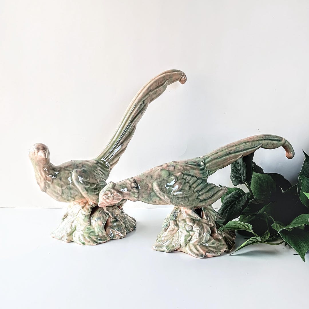 Pair of Vintage Royal Haeger Mauve & Green Pheasant Figurines/ Art Deco ...