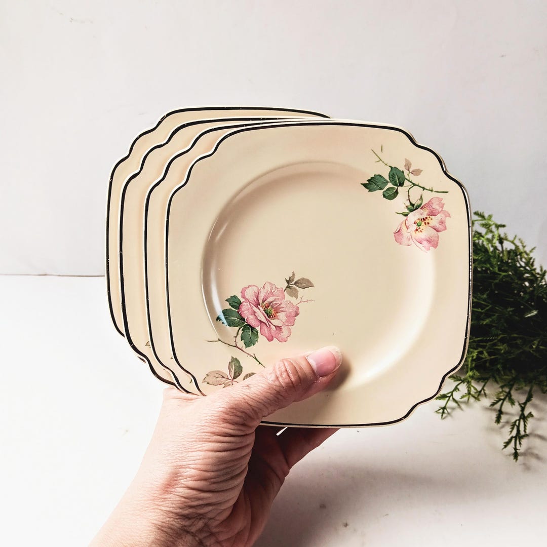 4 Vintage Homer Laughlin Pink Rose Bread Dessert Plate/c33/century ...
