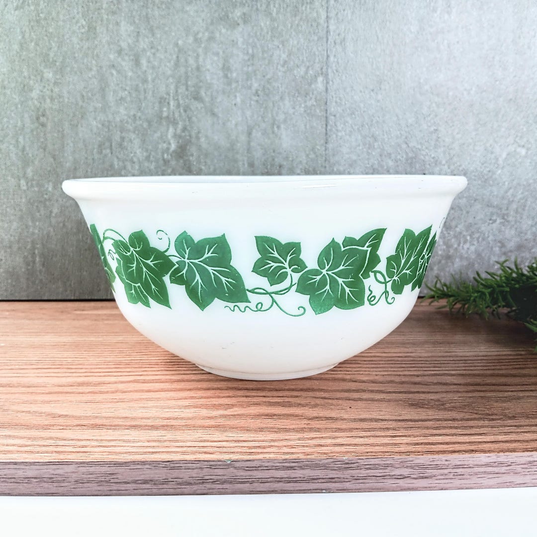 Vintage Hazel Atlas Green Ivy Milk Glass 9" Mixing Bowl/ 1950s Mid ...