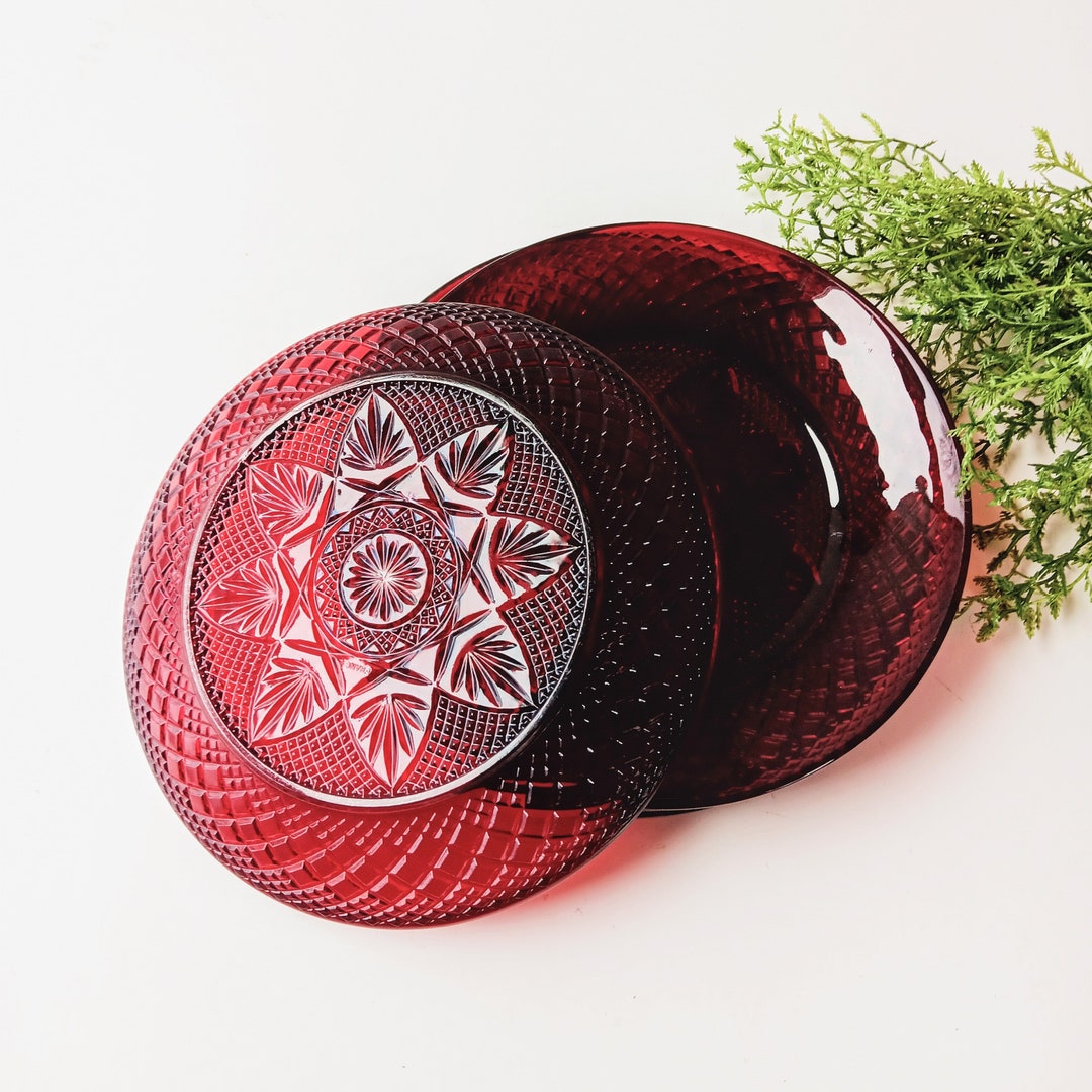 4 Vintage Luminarc Cristal D'arques Ruby Red Salad Dessert Plates ...