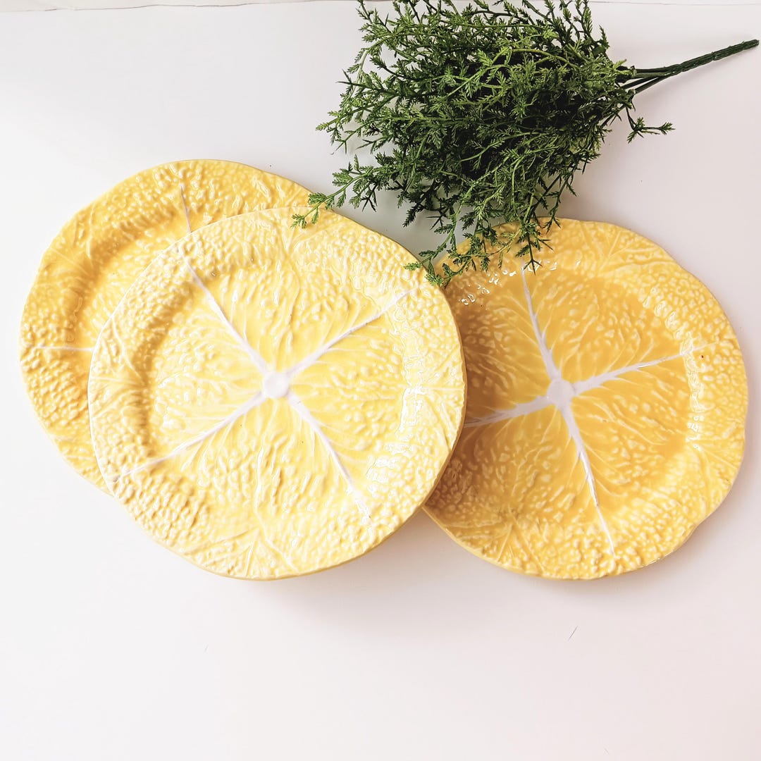 3 Vintage Secla Yellow Cabbage Leaf Salad Dessert Luncheon Plates ...