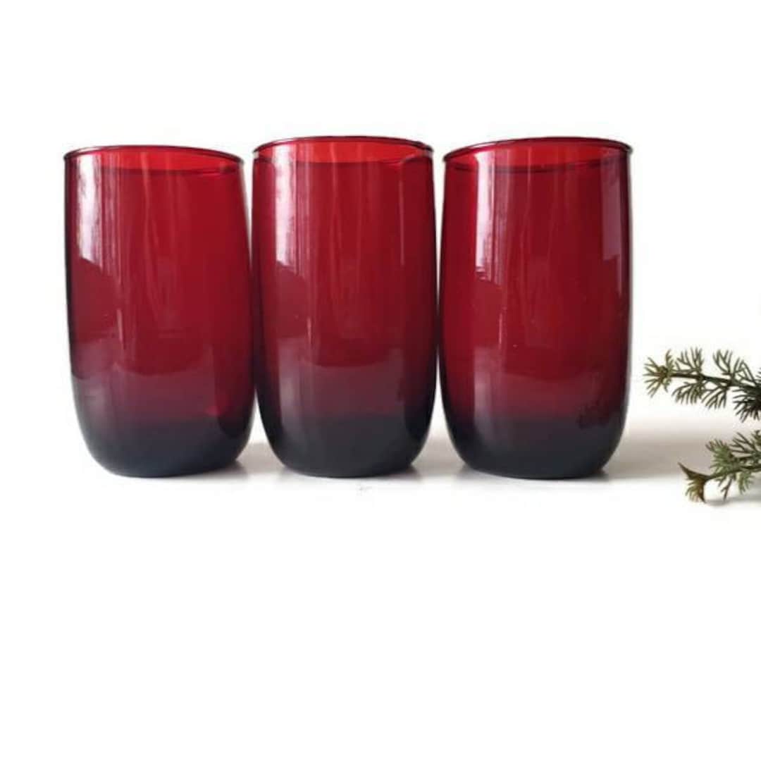 3 Vintage Royal Ruby Red Juice Glasses Cups/ Anchor Hocking Roly Poly ...