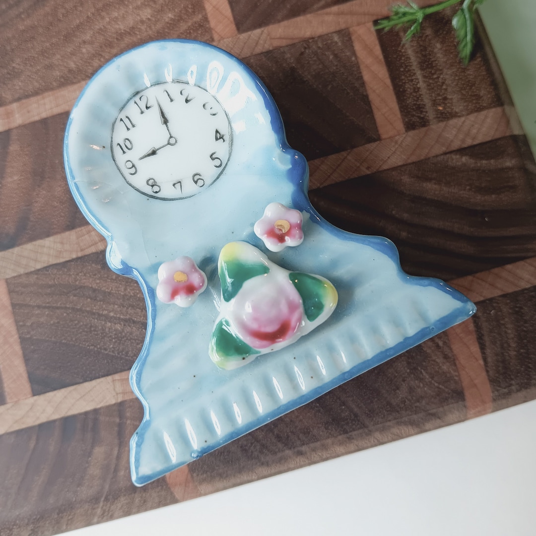 Small Vintage Blue Mantle Clock Figurine Statue/ Occupied Japan/ Mid ...