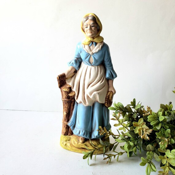 Vintage Hand Painted Ceramic Old Lady With Rope Figurine/ | Etsy