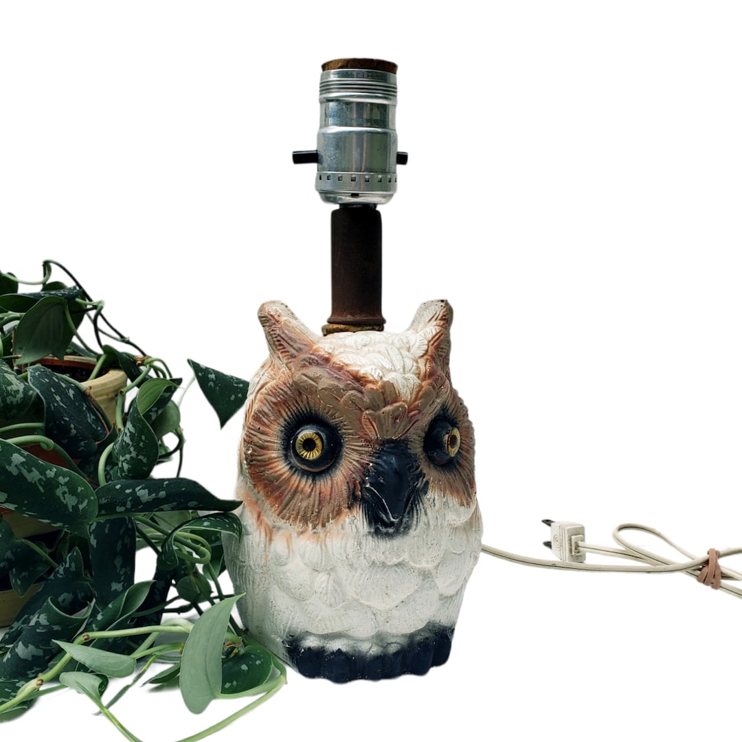 Vintage Chalkware Plaster Owl Table Lamp/ 1970s Boho Farmhouse Country ...
