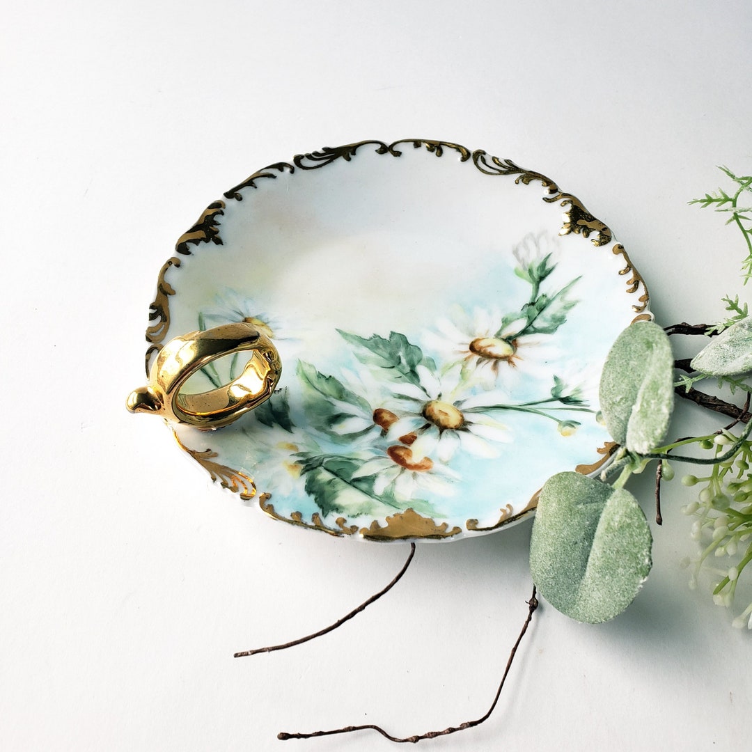 Antique Limoges Nappy Plate: Hand-painted Daisies, Gold Trim, French ...