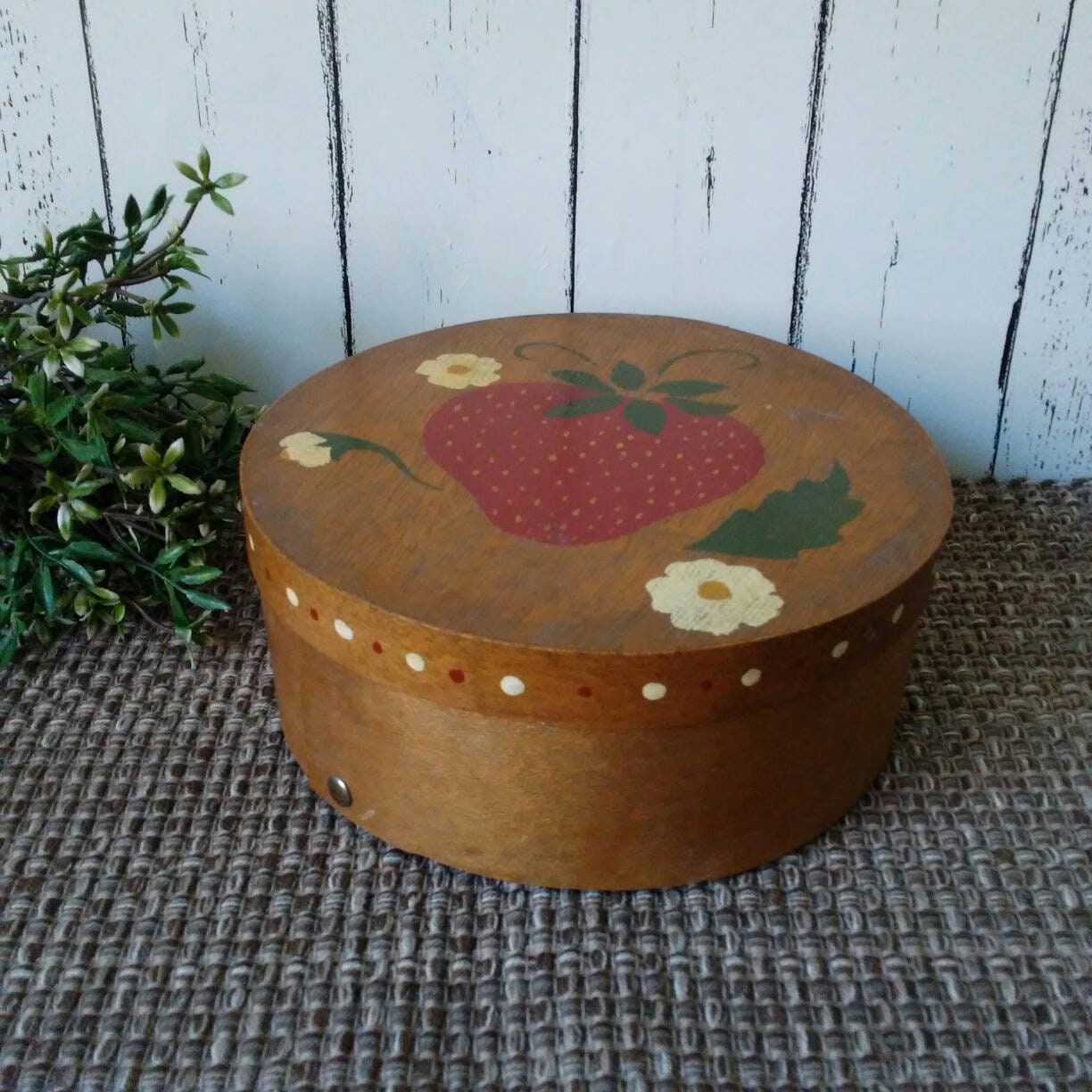Vintage Hand Painted Cheese Box/ Strawberry Decor/round Wood | Etsy