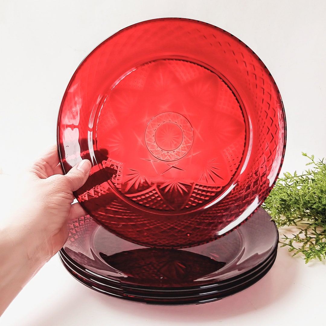 4 Vintage Luminarc Cristal D'arques Ruby Red Dinner Plates/ France ...