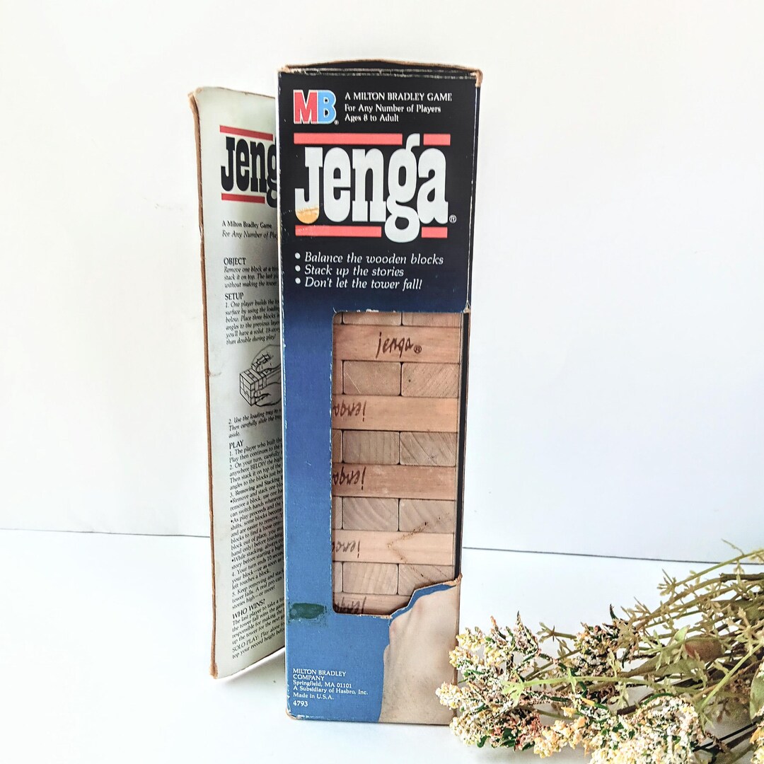 Vintage 1986 Original Milton Bradley Jenga Tower Game/ Wooden Building Balancing Blocks/ Family ...